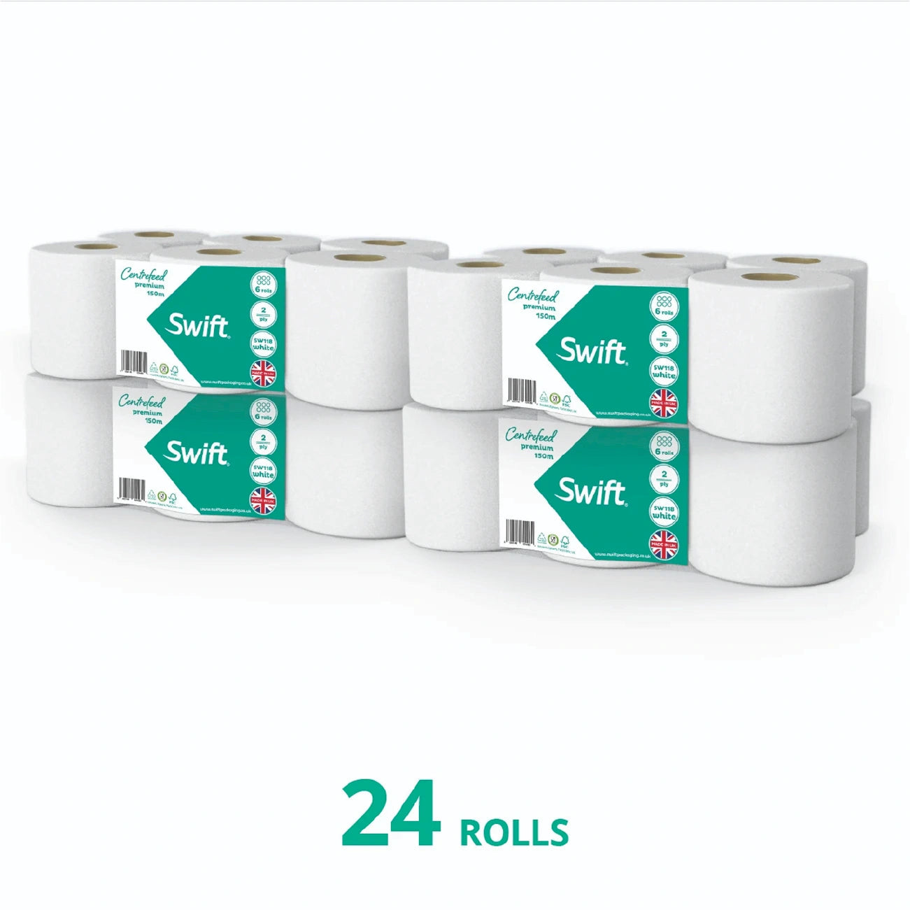 Flat Sheet Centerfeed 150m White - 24 Rolls | Order Now! – Swift Paper