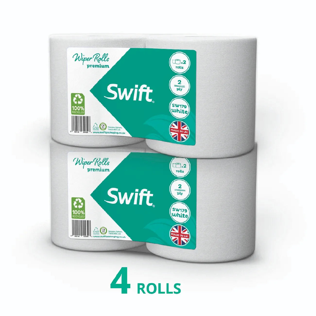 4 White Swift Wiper Rolls Flat-Sheet | 2-Ply Uk Made – Swift Paper